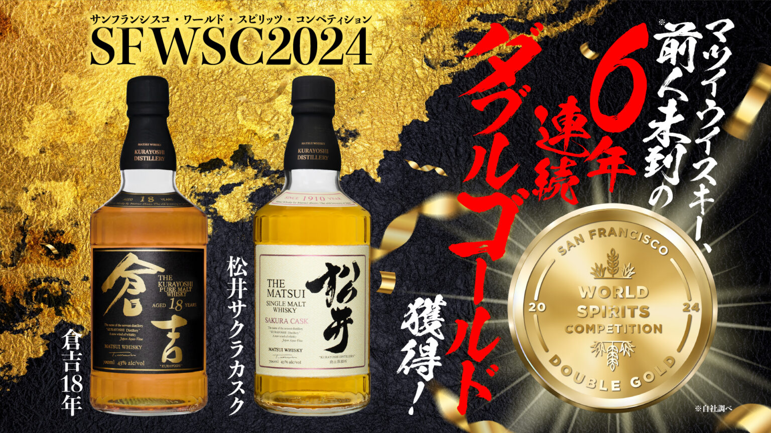 前人未到の「6年連続 最高金賞」獲得！世界最高峰の蒸留酒品評会SFWSC 2024で光輝くマツイウイスキー | 松井酒造合名会社